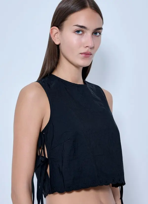 Cecilie Bahnsen Embroidered Taffeta Lace-up Top - Black