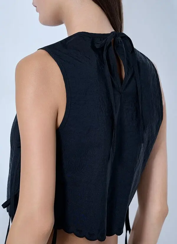Cecilie Bahnsen Embroidered Taffeta Lace-up Top - Black