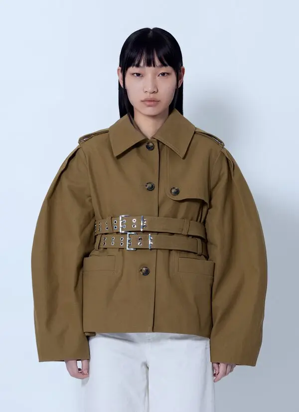GANNI Workwear Canvas Short Peplum Jacket - Khaki