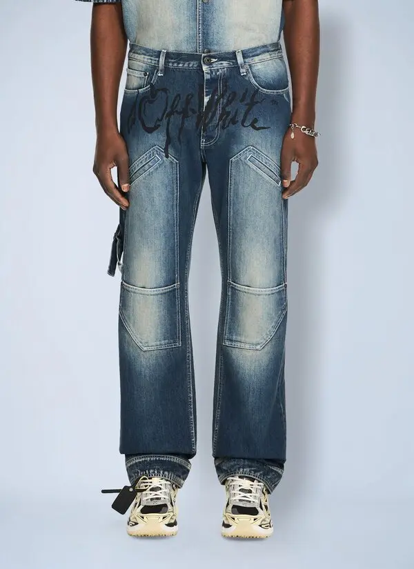 Off-White Cherry Diagonal Twist Stack Jeans - Blue