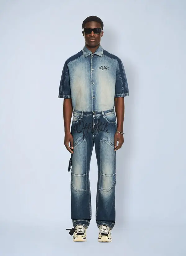 Off-White Cherry Diagonal Twist Stack Jeans
