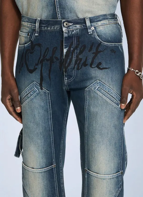 Off-White Cherry Diagonal Twist Stack Jeans