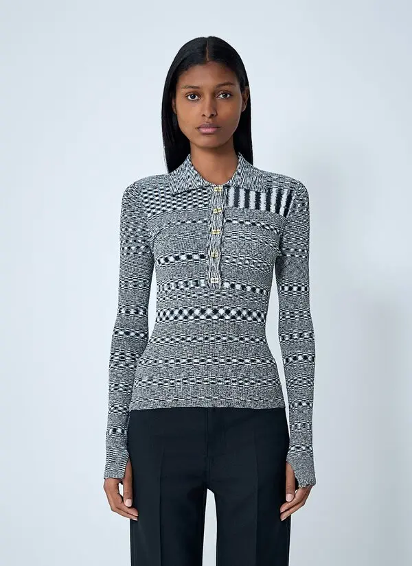 GANNI Spacedyed Polo Sweater - Black
