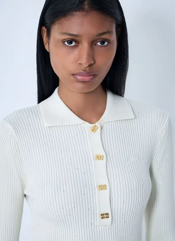 GANNI Sequin Polo Sweater