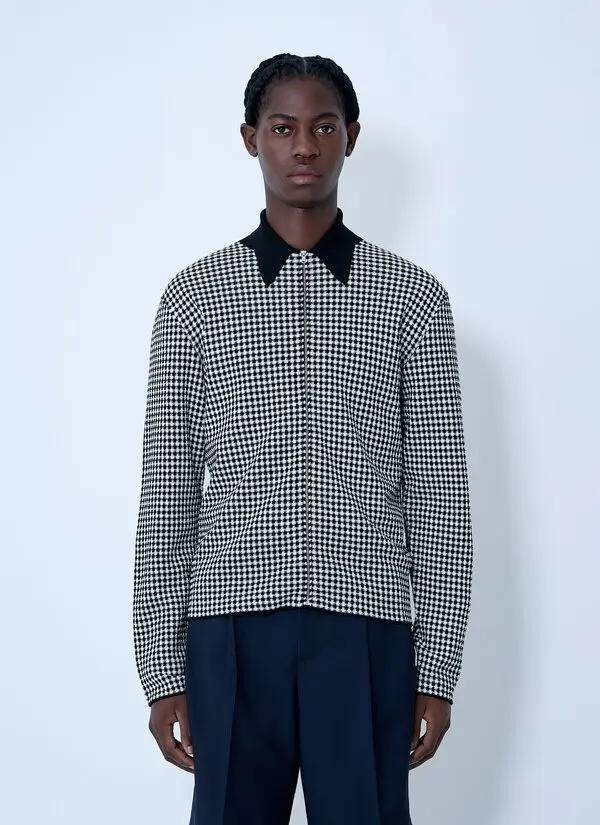 JIL SANDER Houndstooth Zip-up Shirt - Grey