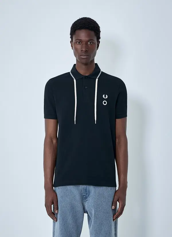 FRED PERRY X CRAIG GREEN Embroidered Polo Shirt With Drawstring Detail - Black