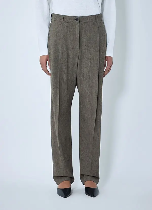 THE ROW Gianni Wool Straight Pants - Grey