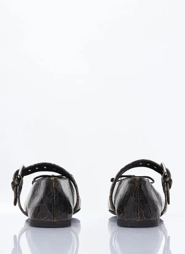Miu Miu Crackled Leather Ballerina Shoes
