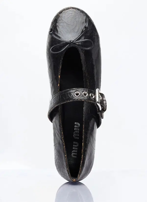 Miu Miu Crackled Leather Ballerina Shoes