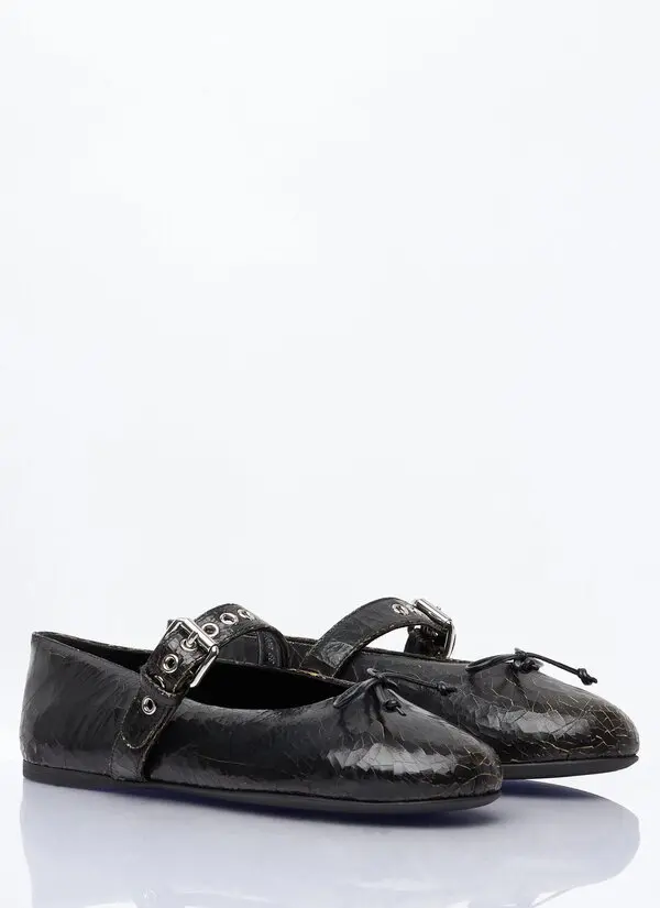 Miu Miu Crackled Leather Ballerina Shoes - Brown