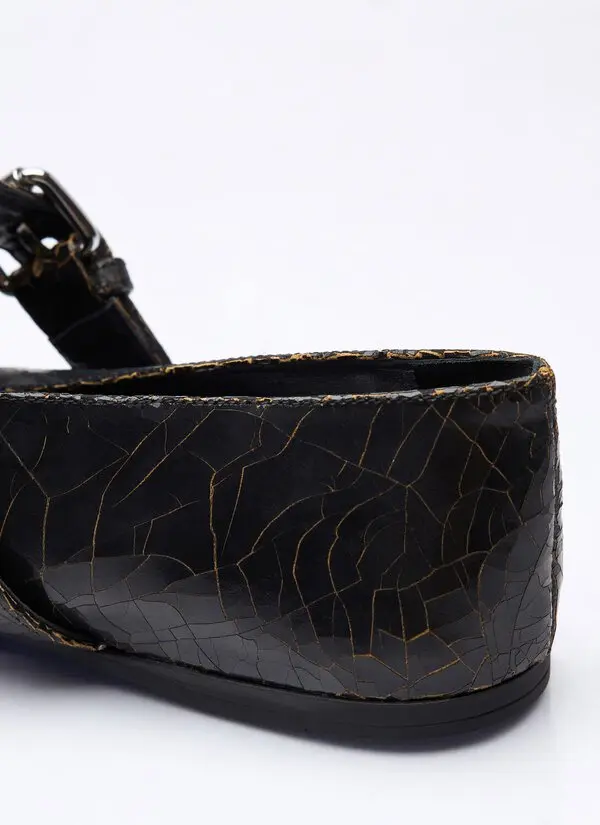 Miu Miu Crackled Leather Ballerina Shoes - Brown