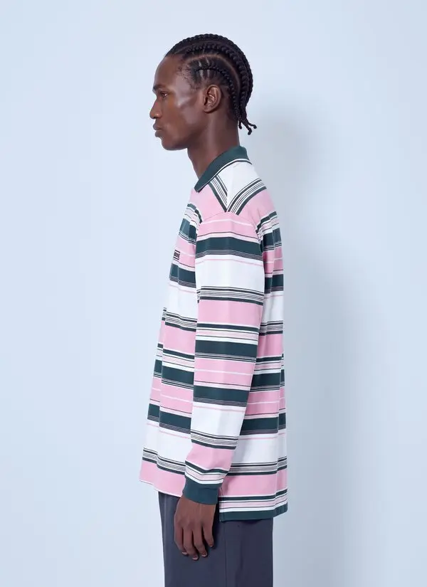 Lacoste Runway Loose Fit Striped Piqué Polo Shirt - Pink