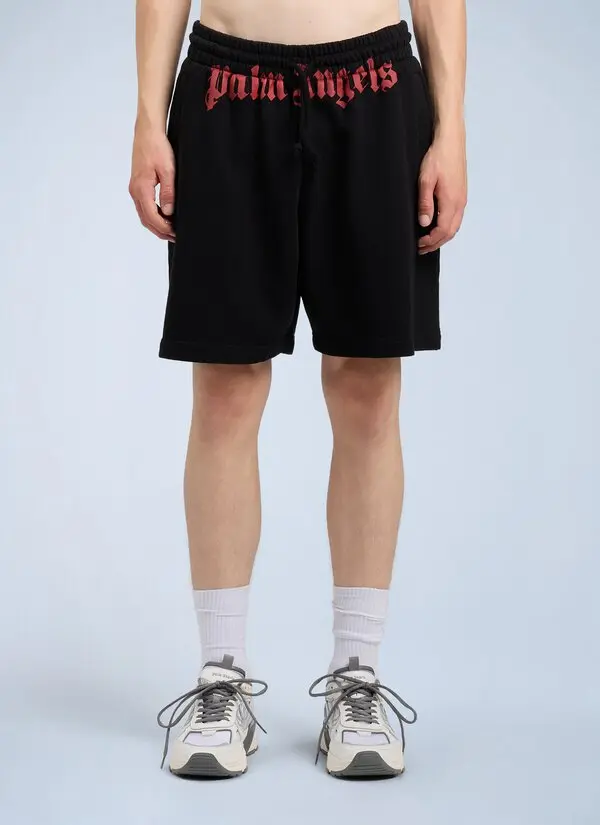 Palm Angels Waist Logo Sweatshorts - Black