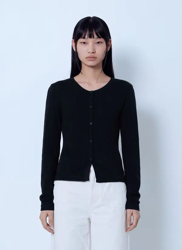 GANNI Compact Pointelle Rib Jersey Top - Black