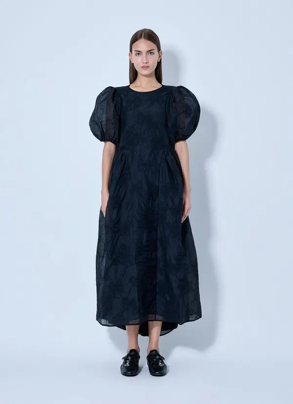 Cecilie Bahnsen Ulani Papillon Matelassé Midi Dress - Black