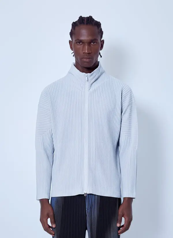 Issey Miyake Pleated Zip-up Cardigan - Grey