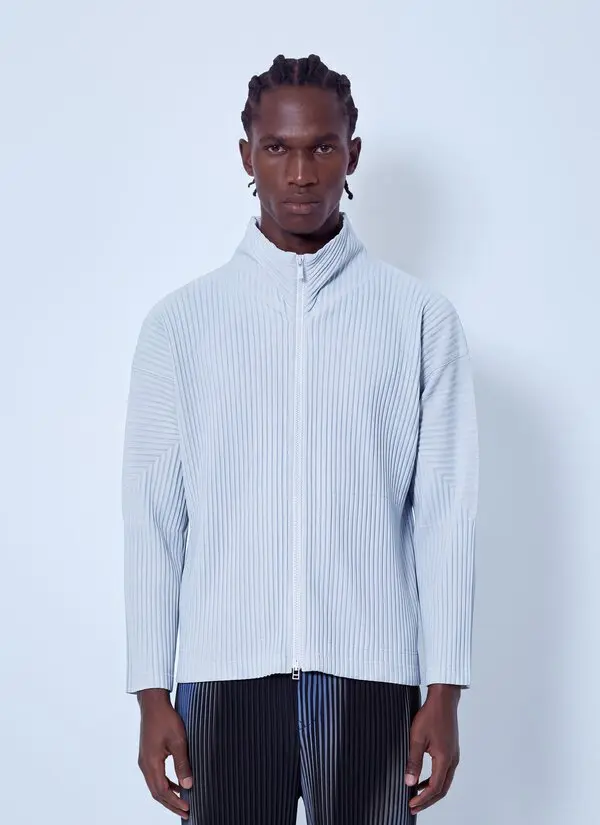 Issey Miyake Pleated Zip-up Cardigan - Grey