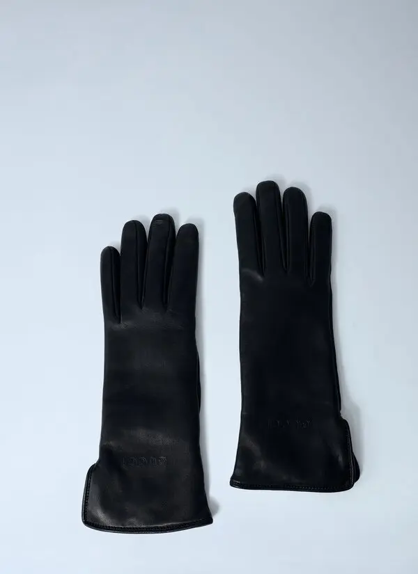 Gucci Logo Embossed Gloves - Black