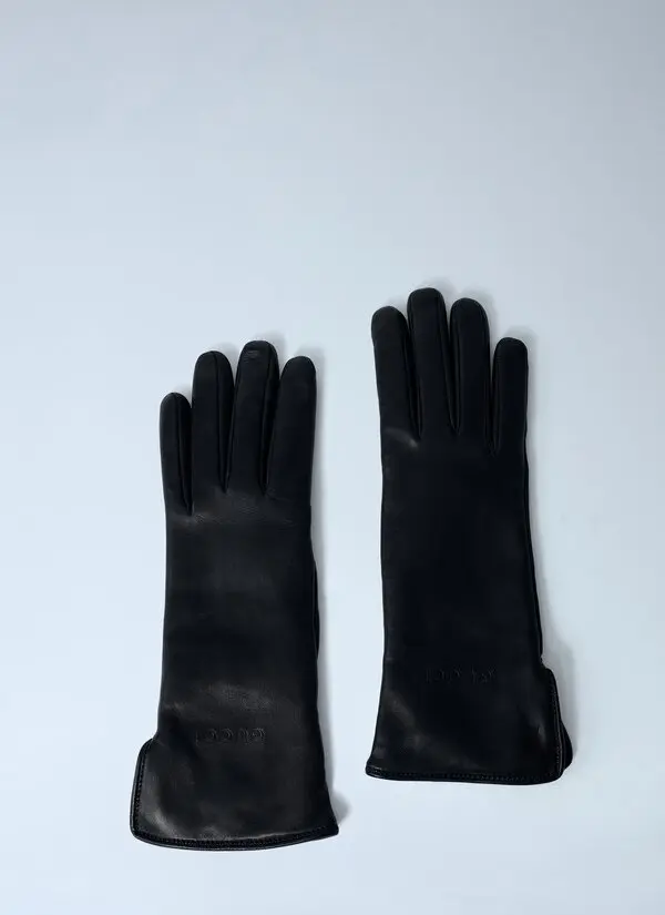 Gucci Logo Embossed Gloves - Black
