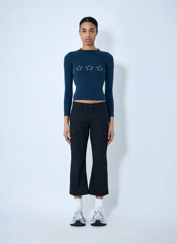Balenciaga Star Embroidered Ribbed Top