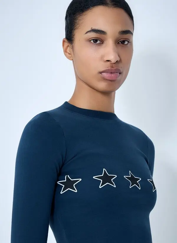 Balenciaga Star Embroidered Ribbed Top