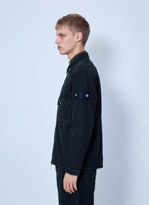 Stone Island Denim Overshirt With Utility Pocket - Blue