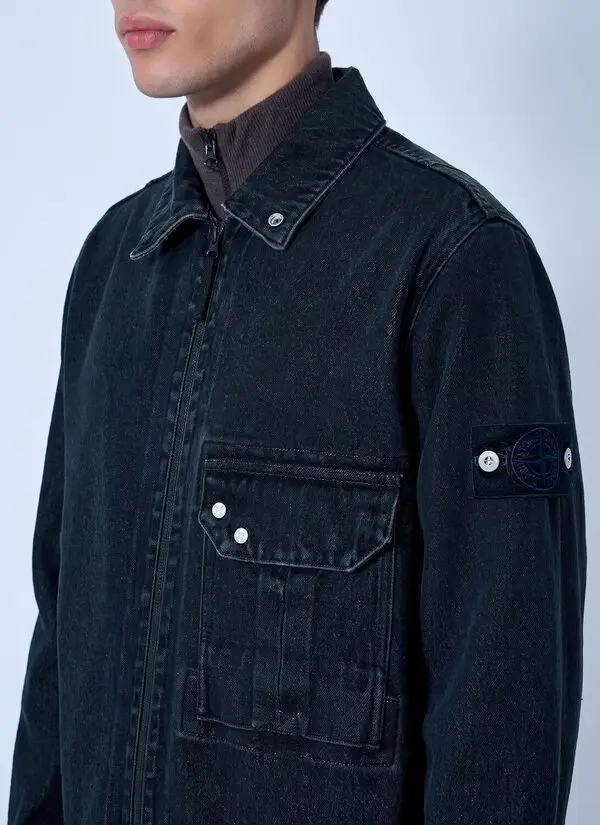 Stone Island Denim Overshirt With Utility Pocket - Blue