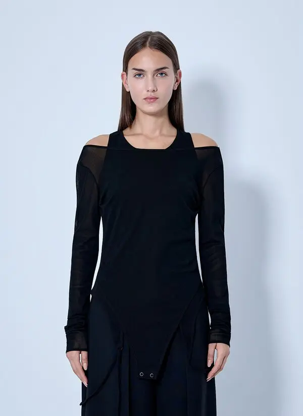 LIMI FEU Rib Knit And Tulle Layered Bodysuit - Black