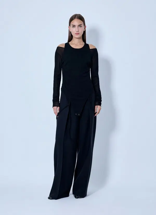 LIMI FEU Rib Knit And Tulle Layered Bodysuit