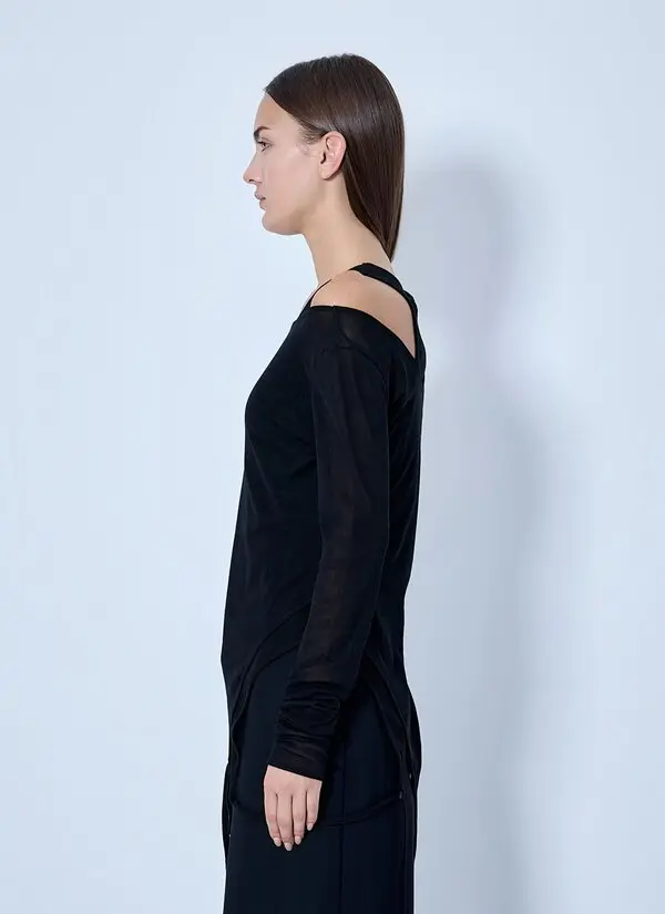 LIMI FEU Rib Knit And Tulle Layered Bodysuit