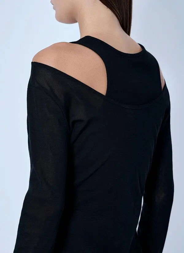 LIMI FEU Rib Knit And Tulle Layered Bodysuit