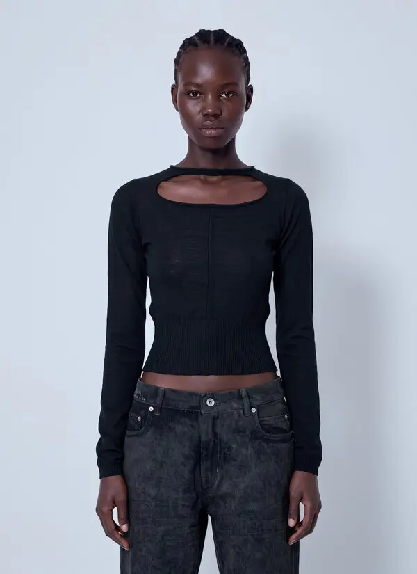 Rick Owens Slashed Cropped Pull Top - Black