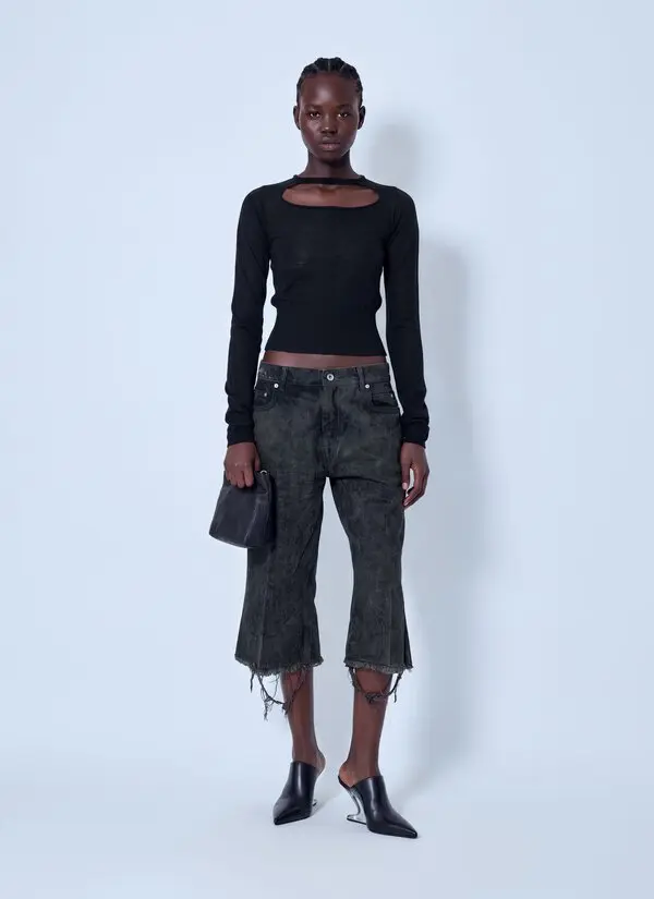 Rick Owens Slashed Cropped Pull Top - Black