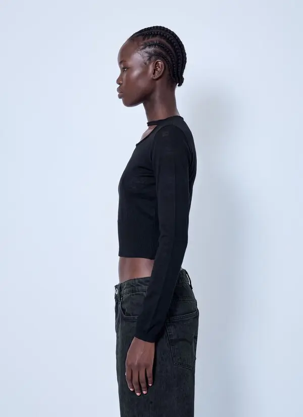 Rick Owens Slashed Cropped Pull Top - Black