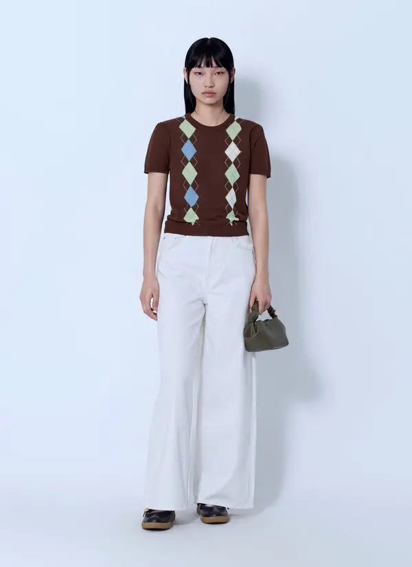 GANNI Light Cotton Argyle T-shirt - Brown