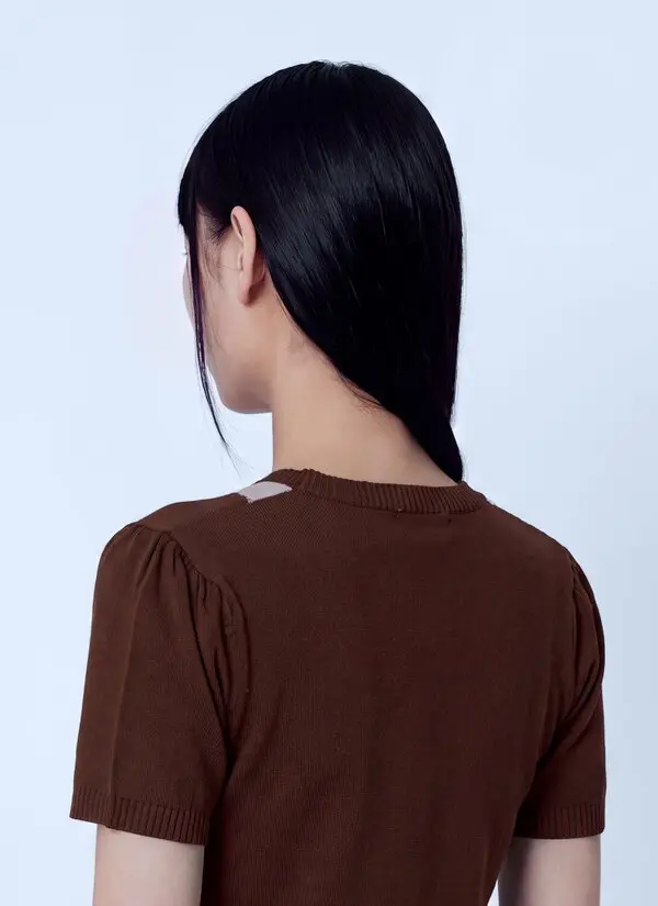 GANNI Light Cotton Argyle T-shirt - Brown