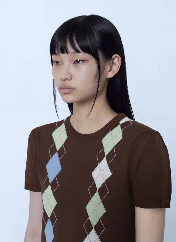 GANNI Light Cotton Argyle T-shirt - Brown