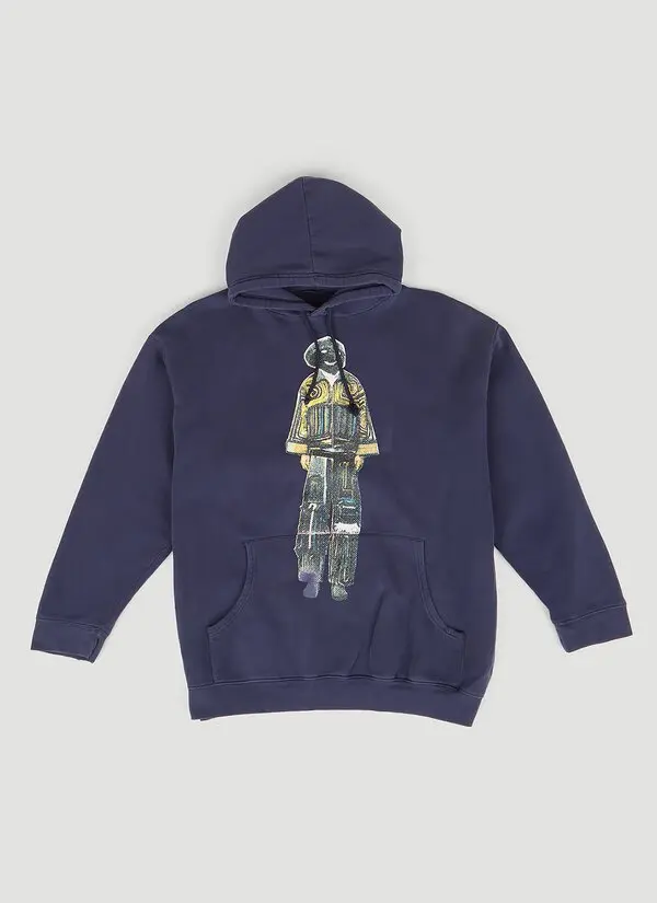 DRX FARMAXY FOR LN-CC Graphic Print Hooded Sweatshirt - Blue