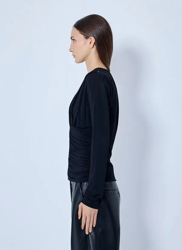 Sportmax Ruched V-neck Long Sleeve Top