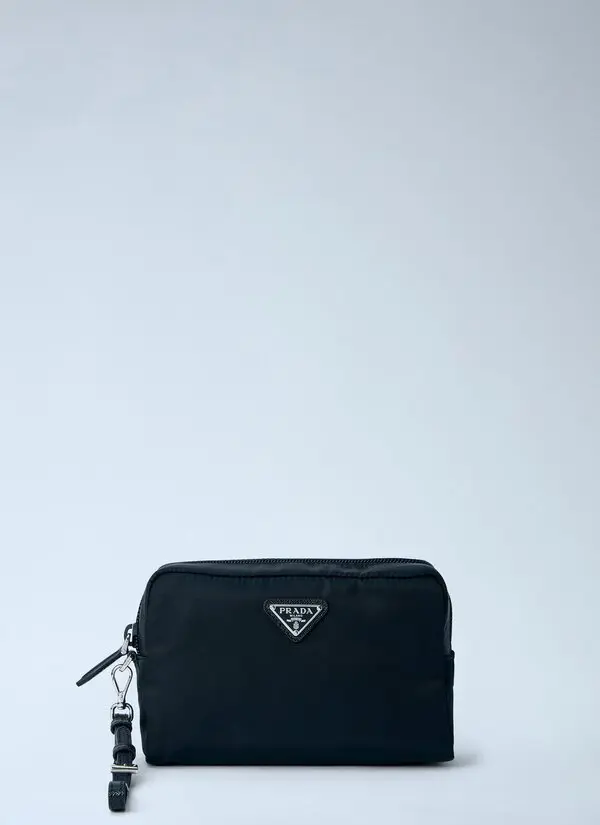 Prada Compact Nylon Pouch With Logo Detail - Black