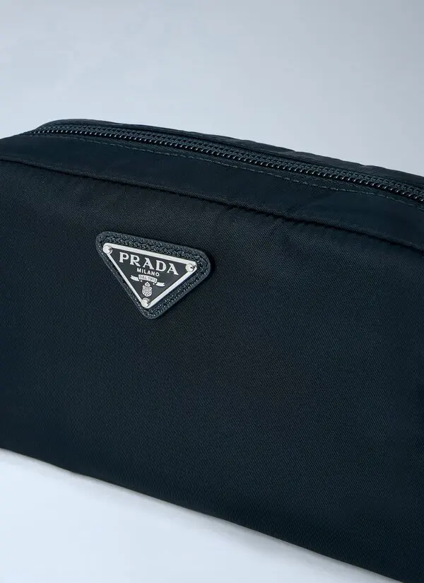 Prada Compact Nylon Pouch With Logo Detail - Black