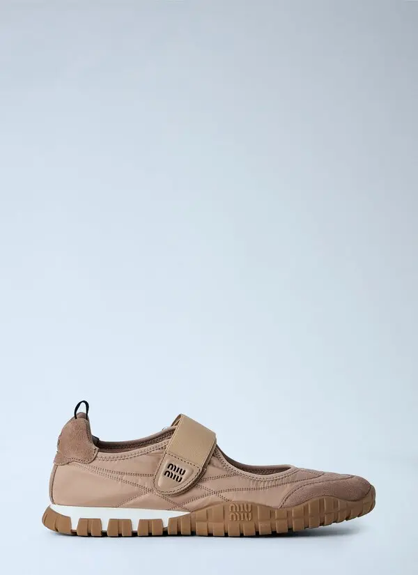 Miu Miu Tyre Technical Fabric And Suede Ballerinas - Beige