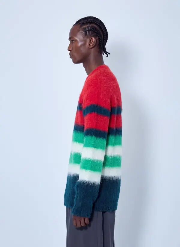 Lacoste Runway Striped Brushed Alpaca Blend Piqué Sweater