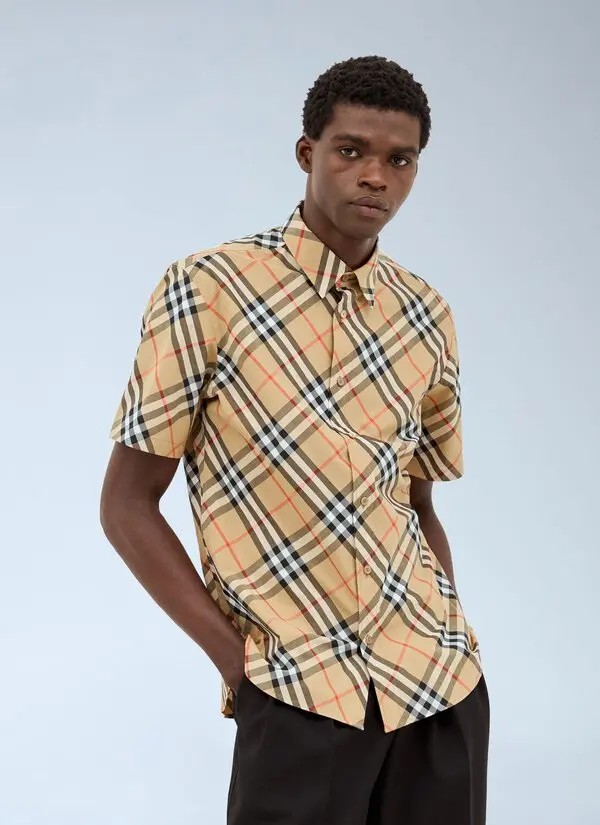 Burberry Check Poplin Shirt - Beige