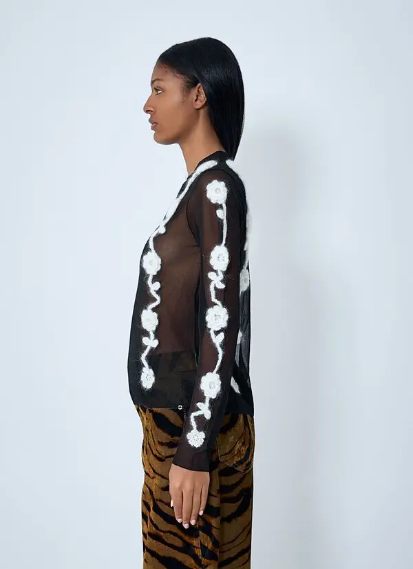 GANNI Sheer Floral Crochet Sweater