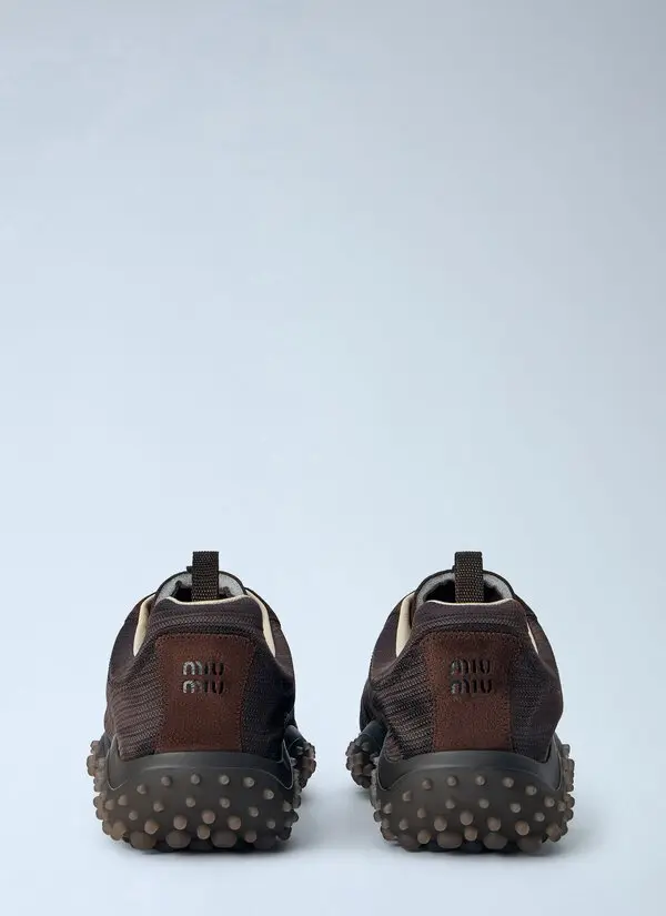 Miu Miu Bubble Technical Fabric And Suede Sneakers - Brown
