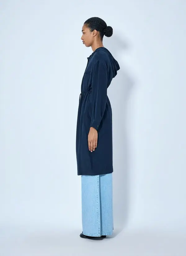 Max Mara Drawstring Hooded Coat - Navy