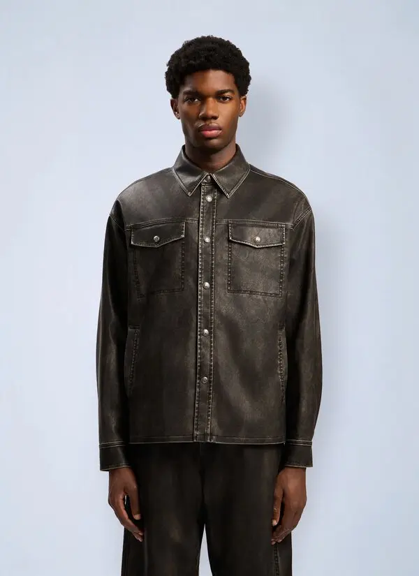 Palm Angels Curved Logo Coated Overshirt - Grey