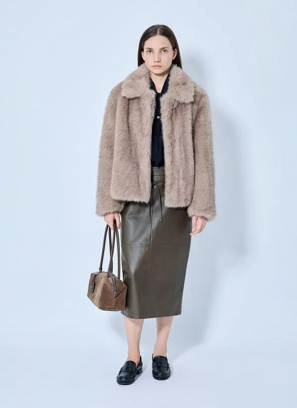 Max Mara Shawl Collar Faux Fur Jacket