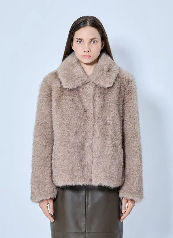 Max Mara Shawl Collar Faux Fur Jacket - Beige